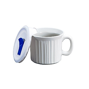 CorningWare Pop-Ins 20-ounce Mug w/Blue Vented Plastic Cover, White (Pack of 4)