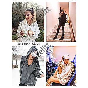 Acelitt Women Winter Zip Fuzzy Sherpa Sweatshirts Long Sleeve Fashion 2023 Oversized Fleece Casual Hoodies Jackets Pullover Sweaters Black Large