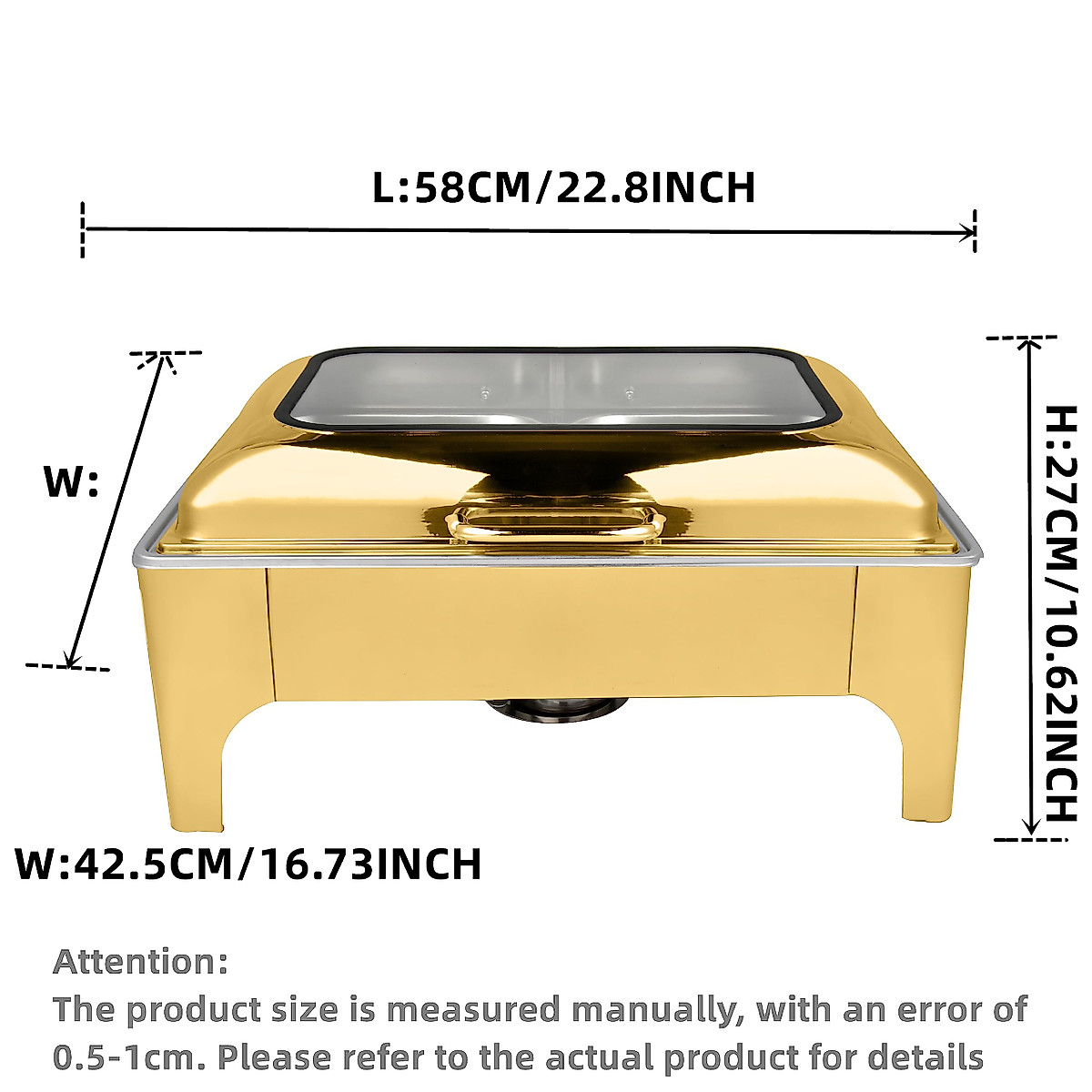 HONHPD Alcohol Chafing Dish, 9QT Rectangular Full Size Chafing Dish Buffet Set with Transparent Glass Lid Top, Soft-Close Lid, Chafer for Catering Buffet Servers and Warmers (Golden)