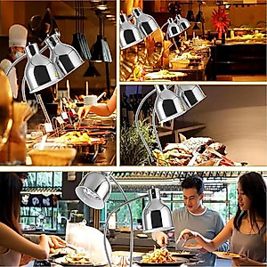 Free Standing Food Warming Lamp 2 * 250W Buffet Food Heating Lamp, 360°Adjustable Head for Buffet Kitchen Restaurant,Silver
