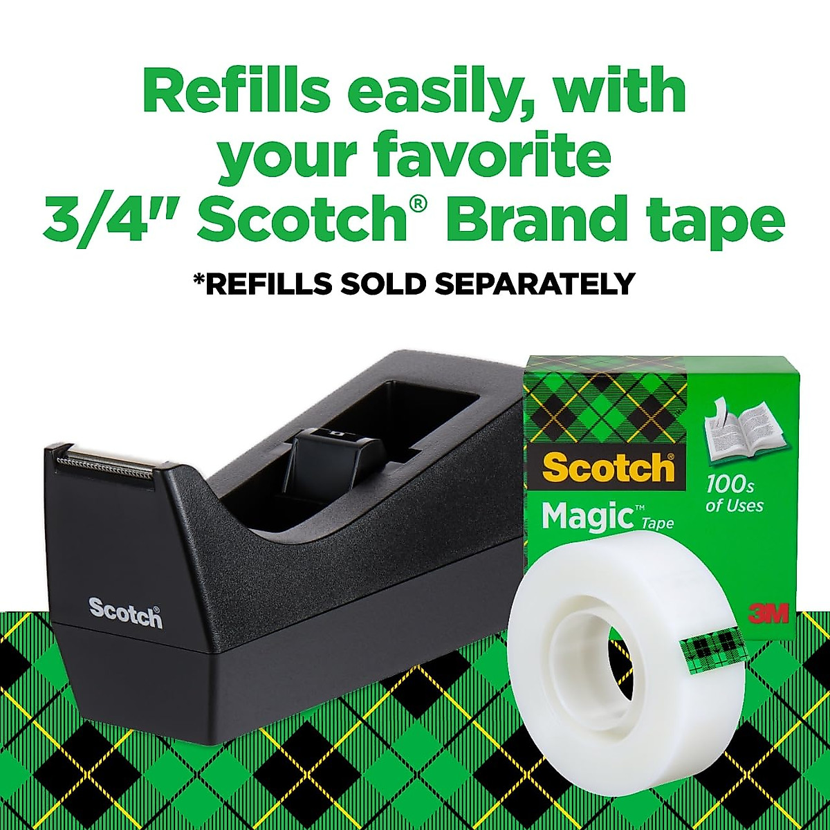 Scotch Classic Desktop Tape Dispenser C-38, Black, 1 in Core, Made From 100% Recycled Plastic, 1 Dispenser (C-38)