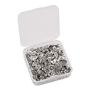 Cheriswelry 150pcs 15styles Tibetan Silver Butterfly Flower Beads Spacer Antique Silver Dragonfly Insect Bird Bee Beads Charms Loose Beads for Women Rosary Jewelry Making Supplies