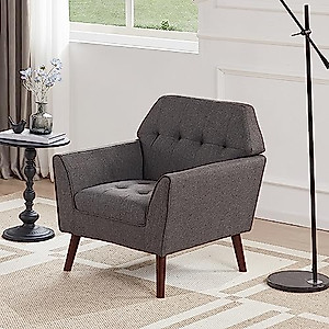 Kingfun Accent Chairs Set of 2 for Bedroom, Midcentury Modern Accent Arm Chair for Living Room, Linen Fabric Comfy Reading Chair, Tufted Comfortable Sofa Chair, Upholstered Single Sofa,Grey