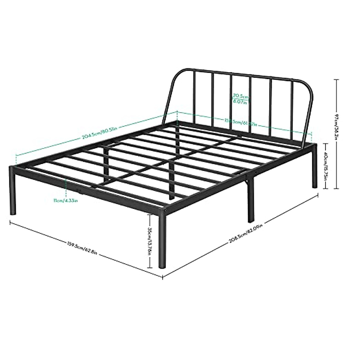 WOHOMO Queen Bed Frame with Hug Me Detachable Headboard, Platform Bed Frame Queen Size with Round Corner 15.75 inch Hight Anti Slip Support, Metal Slat Support, Not Squeak, No Box Spring Needed, Black