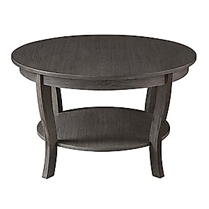 Convenience Concepts American Heritage Round Coffee Table with Shelf, Wirebrush Dark Gray
