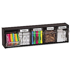 Deflecto 20504OP Tilt Bin Plastic Storage System w/5 Bins, 23 5/8 x 5 1/4 x 6 1/2, Black