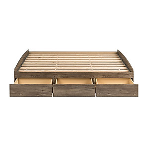 Prepac Mate's Queen 6-Drawer Minimalist Platform Storage Bed, Contemporary Queen Bed with Drawers 81.5" D x 63" W x 18.75" H, Drifted Gray, DBQ-6200-3K