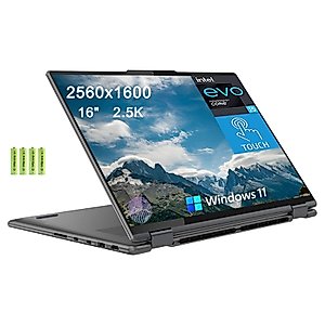 Lenovo Yoga 7i 16" 2.5K (2560 x 1600) Touchscreen 2-in-1 Convertible Laptop Tablet, 12th Intel Evo Platform 12-Core i5-1240P, 8GB LPDDR5 RAM, 512GB SSD, Backlit KB, Fingerprint, Windows 11, w/Battery