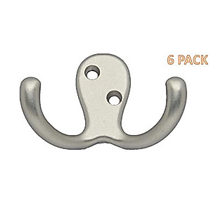 QCAA Double Robe Hook, 2-3/4", Zinc Die Cast, Matte Nickel, 6 Pack