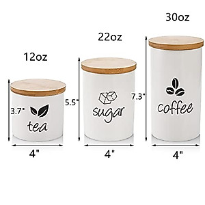 AVLA 3 Pack Ceramic Canister Set, 30/22/12 OZ Kitchen Airtight Food Storage Jar with Bamboo Lids, Coffee Sugar Tea Storage Containers Pots Jars for Counter, Farmhouse Kitchen Decor, White