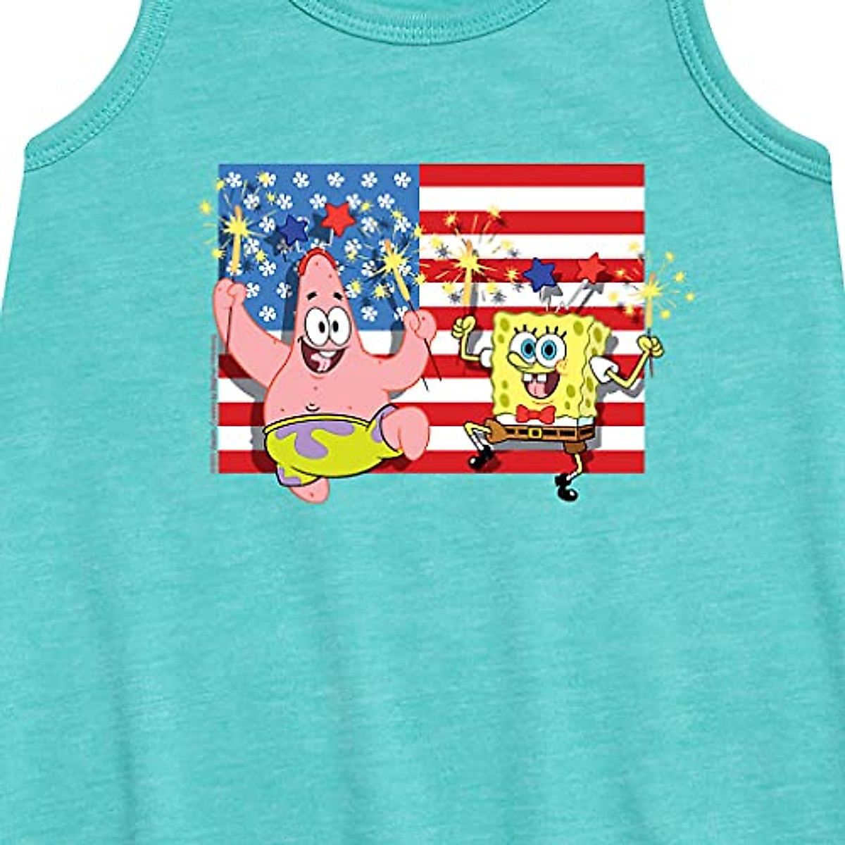 HYBRID APPAREL - Spongebob Squarepants - Patrick Sparkers Flag - Toddler & Youth Girls A-line Dress - Size 5T Turquoise