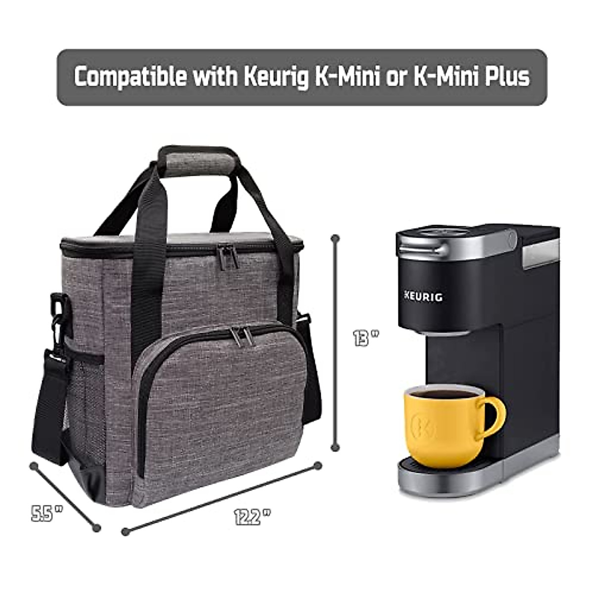 CHELVVG Coffee Maker Travel Carrying Bag Compatible with Keurig K-Mini or K-Mini Plus, Single Serve Coffee Brewer Waterproof Portable Storage Bag with Extra Pockets (Bag Only)