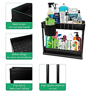 Under Sink Organizers and Storager,Under the Sink Organizer Kitchen Sink Organizer with Hooks, Hanging Cup,2-Tier Multi-purpose Holywarm Under Sink Organize,Bathroom Organizer, 2 Pack