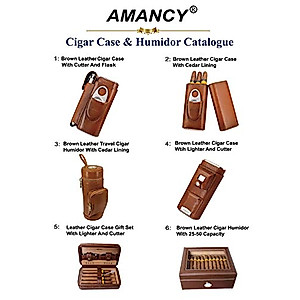 AMANCY Manly Black Brown Crocodile Pattern Leather Travel Cedar Wood Lined 4 Cigar Humidor Case, Included Cigar Cutter and Lighter Set