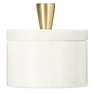 Queenza White Marble Salt Cellar with Lid and Brass Knob, 3 Inch Salt Box