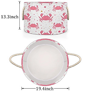 Round Storage Basket Pink Cute Crabs Pattern Collapsible Large Clothes Toy Blanket Books Storage Bin Laundry Basket Organizer for Closet Shelf Living Room Nursery Bedroom Dorm