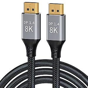 CableDeconn 5M 16FT DisplayPort 1.4 Cable 8K@60Hz 4K@144Hz High Speed 32.4Gbps HDCP 3D Slim and Flexible DP to DP Cable