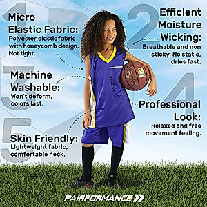 Premium Boys' Basketball Jerseys Shirt Sports Shirts and Athletic Shorts Set for Youth Kids Age 4-12 Team Uniforms -Bask-Pur-M