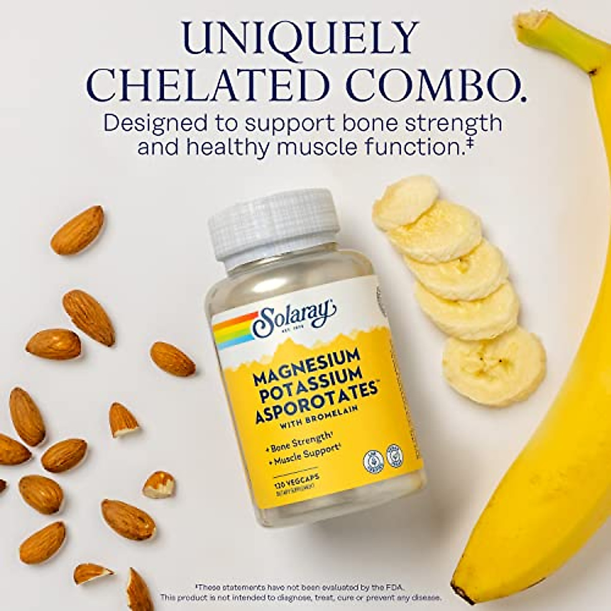 Solaray Magnesium and Potassium Asporotates w/ Bromelain | Healthy Electrolyte, Muscle, Heart & Cellular Support | 60 Servings | 120 VegCaps