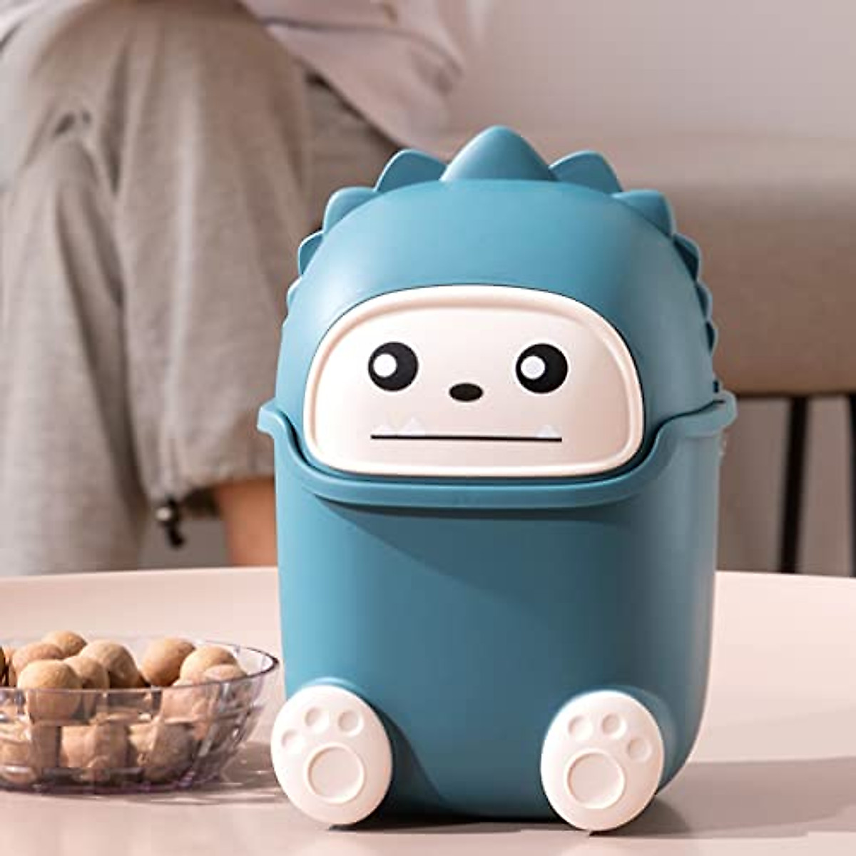 BESTonZON Desk Trash Can Cartoon Monster Tabletop Waste Bin Garbage Can Cute Mini Waste Bins Roll Cover Wastebasket for Office Room Desk Bathroom