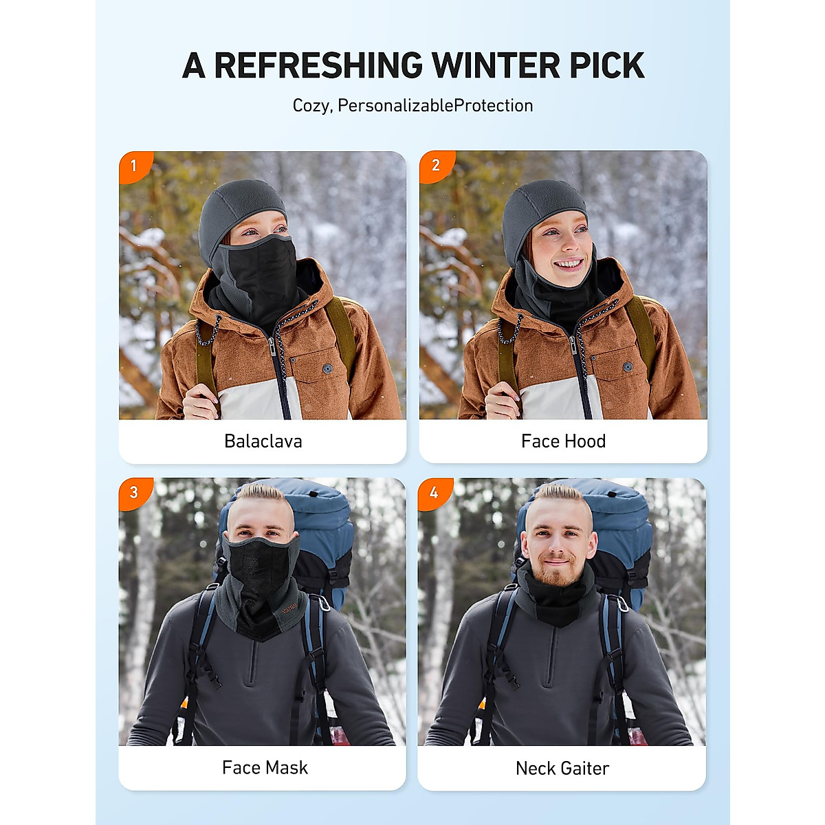 AstroAI Balaclava Ski Mask Winter Fleece Thermal Face Mask Cover for Men Women Warmer Windproof Breathable, Cold Weather Gear for Skiing, Outdoor Work, Motorcycling, Snowboarding, Grey-M, 21.5-23"