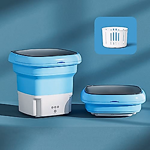 SYTH Portable Mini Folding Clothes Washing Machine, Bucket Automatic Home Travel Self-Driving Tour Underwear Foldable Washer,Perfect for Camping, Travelling, Apartment, Dorm (Color : Blue)