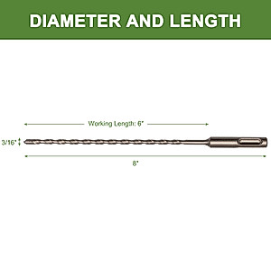 HLOFIZI 3/16" x 8" Concrete Drill Bit 3/16 in. SDS Plus Hammer Drill Bit, Masonry Drill Bits for Block Wall, Brick, Stone, 6 Pack