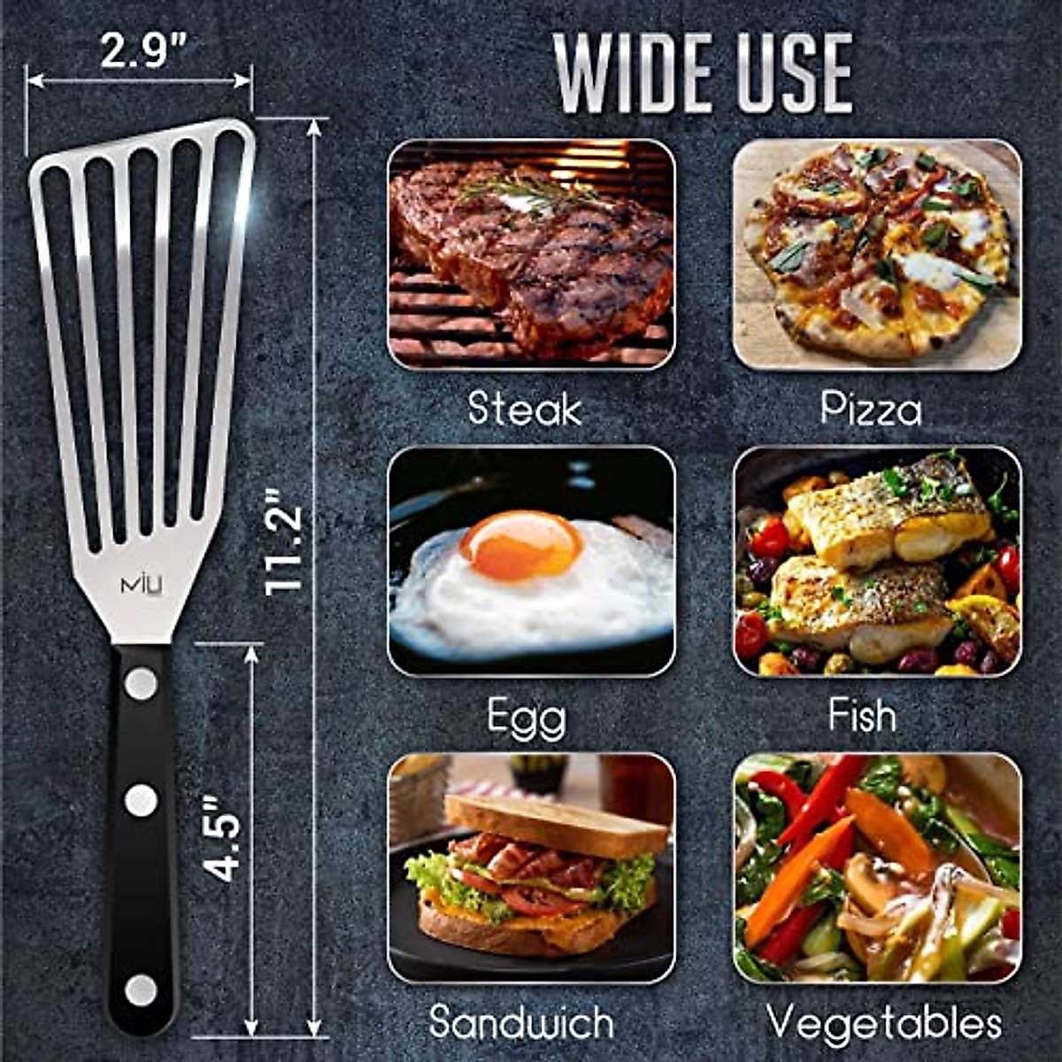 MIU Fish Spatula Stainless Steel, Flexible, Polished Metal, Corrosion Resistant, Kitchen Slotted Turner [Upgraded Version]