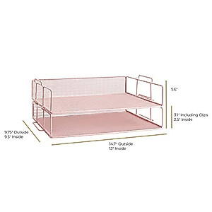 Blu Monaco Pink Desk Organizer Stackable Paper Tray Set of 2 - Metal Wire Two Tier Tray - Stackable Letter Tray - Inbox Tray for Desk