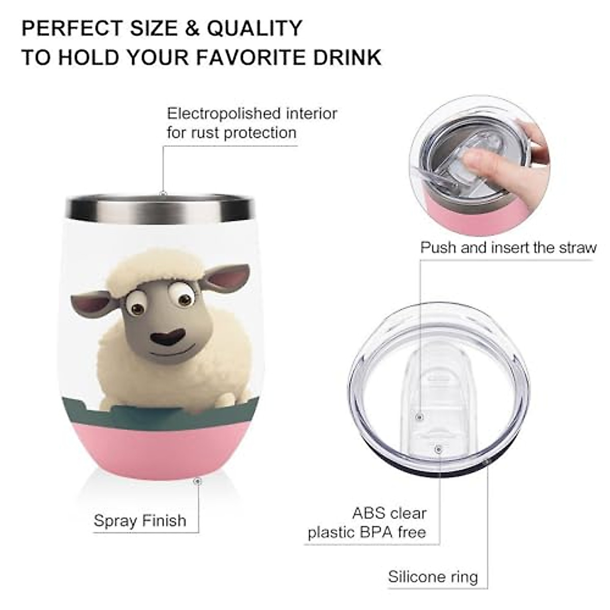 WYUSPGK 304 Stainless Steel Insulated Cup, Cute Sheep Print Smooth Rim, Durable & Reusable - Perfect for Office, Home, And Travel