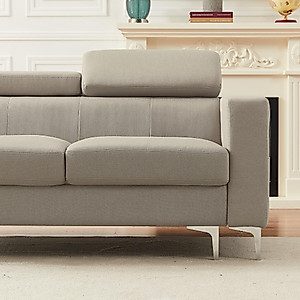 HAUSHECK 3 Piece Sofa U Shape Sectional Couches with Headrests Adjustment, Left Chaise with Storage, Linen Fabric, Living Room Furniture Set, 120" D x 94.5" W x 36.2" H, Smoke