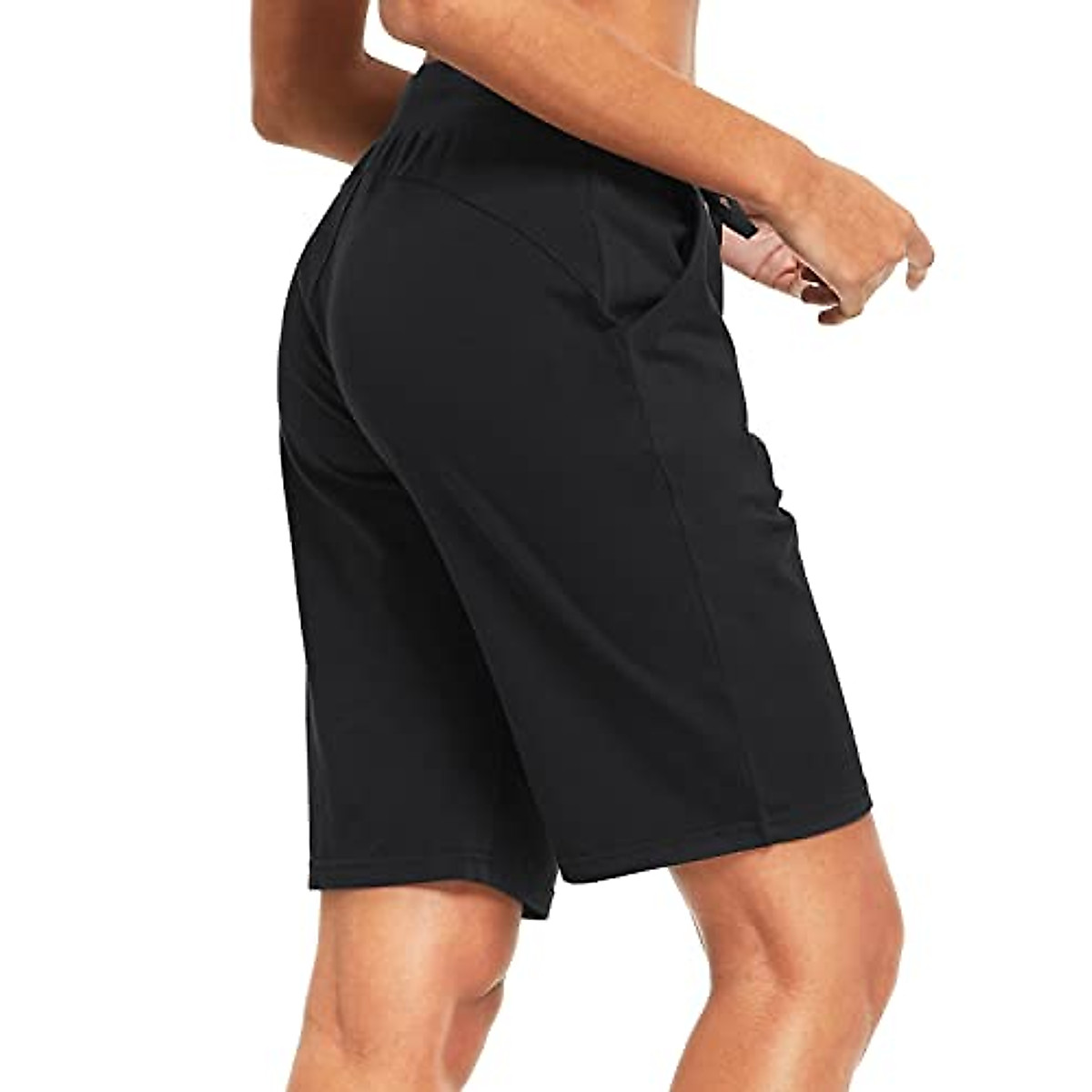 BALEAF Womens Exercise,Basketball,Fitness,Jogging,Walking,Running,Workout,Gym,Yoga Sweat Shorts Long Cotton Bermuda Summer Casual Drawstring Shorts with Pockets, Medium, Black