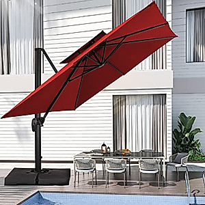 JEAREY 9FT Square Cantilever Patio Umbrella Double Top Roating Outdoor Offset Umbrella Heavy Duty Sun Umbrella for Patio Lawn Garden Backyard and Pool, RED