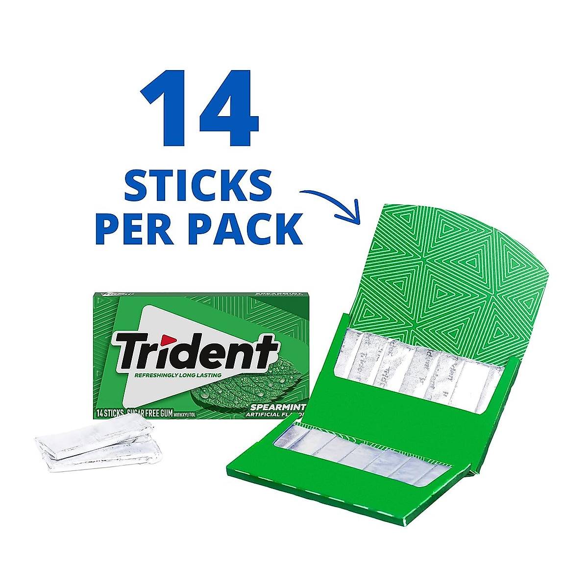 Trident Spearmint Sugar Free Gum, 12 Packs of 14 Pieces (168 Total Pieces)