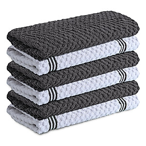 Infinitee Xclusives Premium Kitchen Towels – Pack of 6, 100% Cotton 15 x 25 Inches Absorbent Dish Towels - 425 GSM Tea Towel, Terry Kitchen Dishcloth Towels- Grey Dish Cloth for Household Cleaning