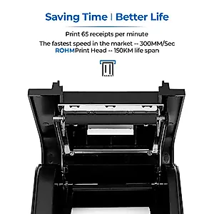 MUNBYN Receipt Printer P068, 3 1/8" 80mm Direct Thermal Printer, POS Printer with Auto Cutter - Receipt Printer with USB Serial Ethernet Windows Driver ESC/POS Support Cash Drawer