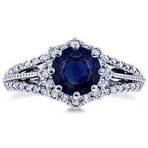 Kobelli Blue Sapphire and Diamond Star Halo Engagement Ring 1 3/5 CTW In 14k White Gold, Size 8.5, White Gold