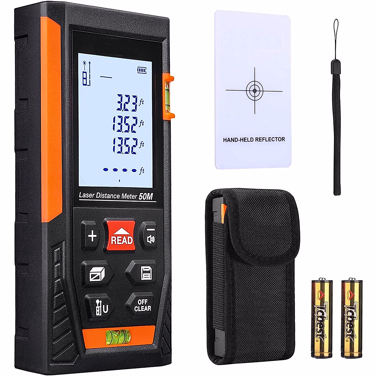 Laser Measure Mute Distance with 2 Bubble Levels, Measure Distance, Area and Volume HD50