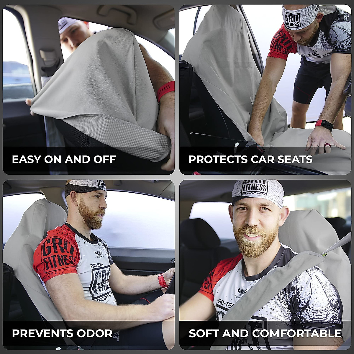 Waterproof SeatShield UltraSport Front Seat Cover and Seatbelt Cover - Gray Car Seat Towel and 20in Car Seat Belt Cover for All Vehicles - Seat Belt Cushion for Women, Men, Kids from Sweat, Food, Dirt