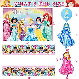Princess Birthday Decorations - Princess Party Decorations include Banner Tablecloth Backdrop Ballons Cake Cupcake Toppers Tableware Haning Swirls, Princess Birthday Party Supplies