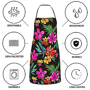 MuMuYun Hawaiian Colorful Flower Kitchen Apron, Kitchen Cooking Aprons with Pockets Aprons for Men Women, 20W x 28L