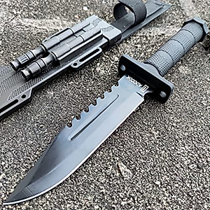 ADCODK Tactical Bowie Knife with Sheath Fixed Blade Survival Hunting Knives with Non-Slip Handle and Sharpener & Fire Starter for Camping Outdoor Adventure