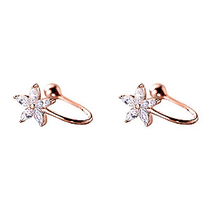 Dainty CZ Flower Cuff Cartilage Earrings for Women Girls 925 Sterling Silver Hypoallergenic Non Pierced Ear Bead Wrap Adjustable Simple Fashion Birthday Wedding Jewelry