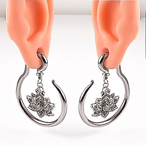 DOEARKO 2PCS Flores Dangle Ear Weights for Stretched Ears Gauges Ear Plugs Hook Body Piercing Tunnels 316 Stainless Steel Hypoallergenic Body Jewelry (4mm(6G), Silver)