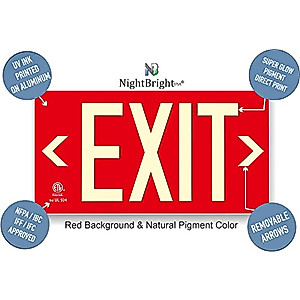 Photoluminescent Exit Sign Red - Framed Flag/Ceiling Mount (Removable Arrows) Code Approved UL 924 / IBC/NFPA/Part Number FRUL-BR-050-R