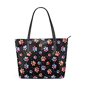 senya Animal Paw on Black Background Handbags Shoulder Bags Leather Crossbody Handbag for Women Tote Satchel