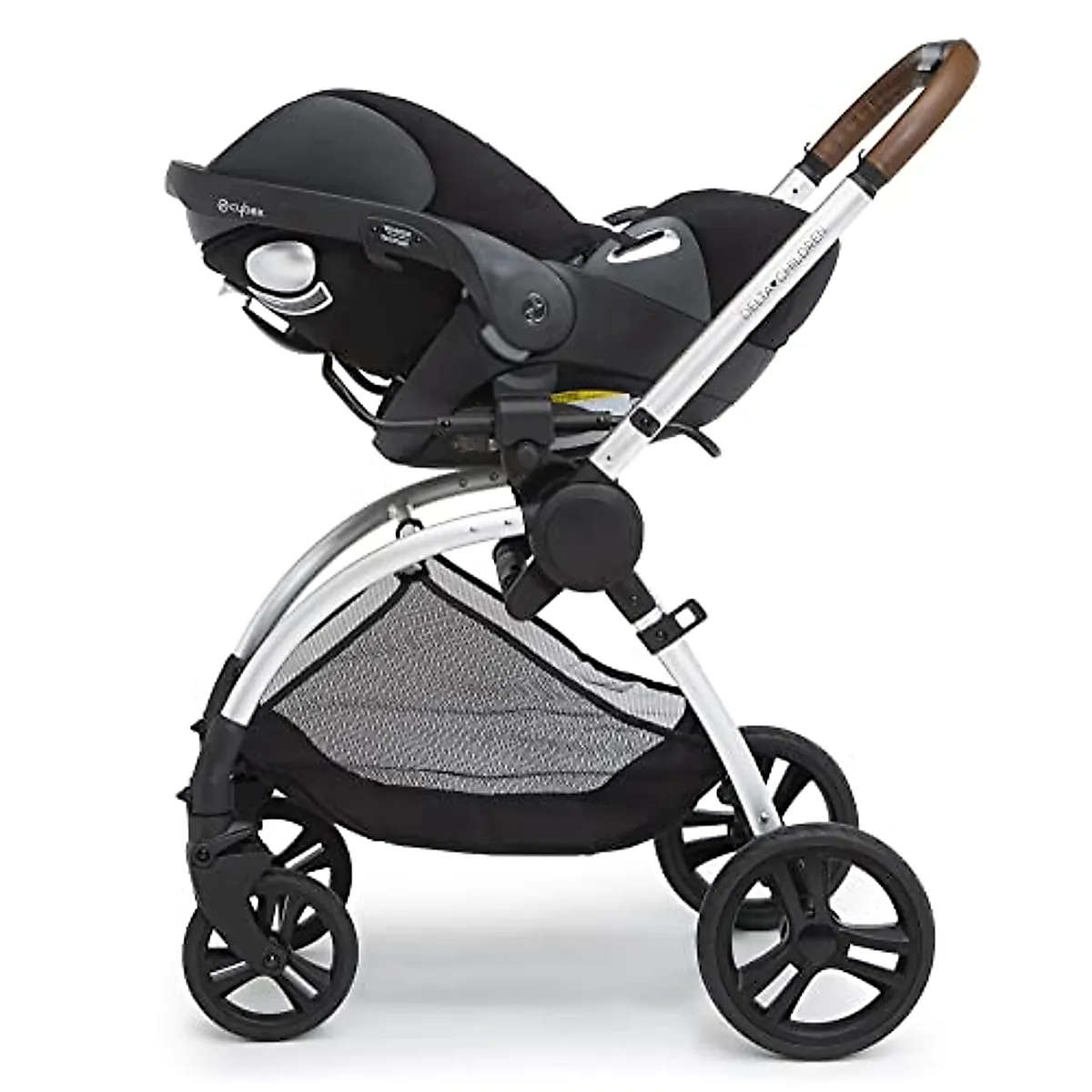 Delta Children Revolve Reversible Stroller - Leather Handlebar; One Hand Easy Fold; Lightweight Shock-Absorbing Frame; Reclining Seat and Adjustable Footrest, Black