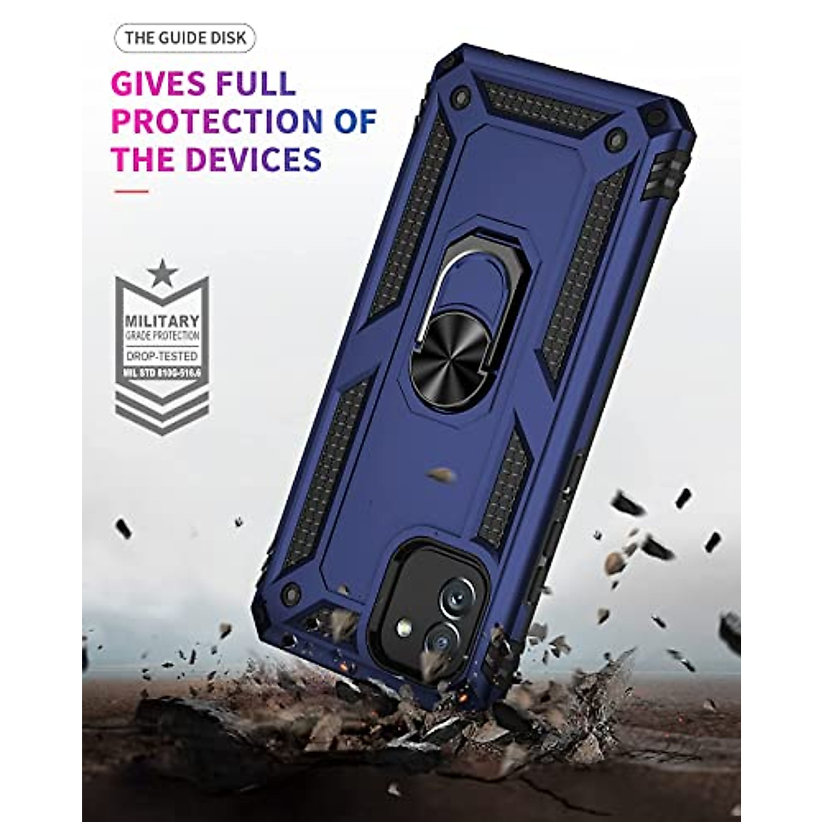 DINGXIN Galaxy A03 Case, Samsung A03 Phone Case, [Military Grade] Metal Ring Stand Car Mount Shockproof Protective Case for Samsung Galaxy A03 (Blue)