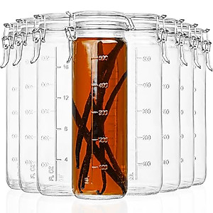 Ritayedet Airtight Glass Jars Set of 8 with Hinged Lids for Vanilla Extract, Portable Glass Water Bottles with Leak Proof Silicone Seal, 20 oz(600ml), Dishwasher Safe