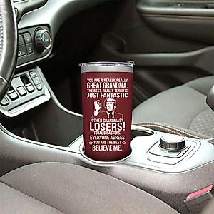 BETHEGIFT Mothers Day Gifts for Grandma from Grandaughter, Grandson, Kids - Great Grandma Coffee Tumbler on Birthday, Christmas, Durable Stainless Steel, Insulated for Hot or Cold Drinks 20oz, Red